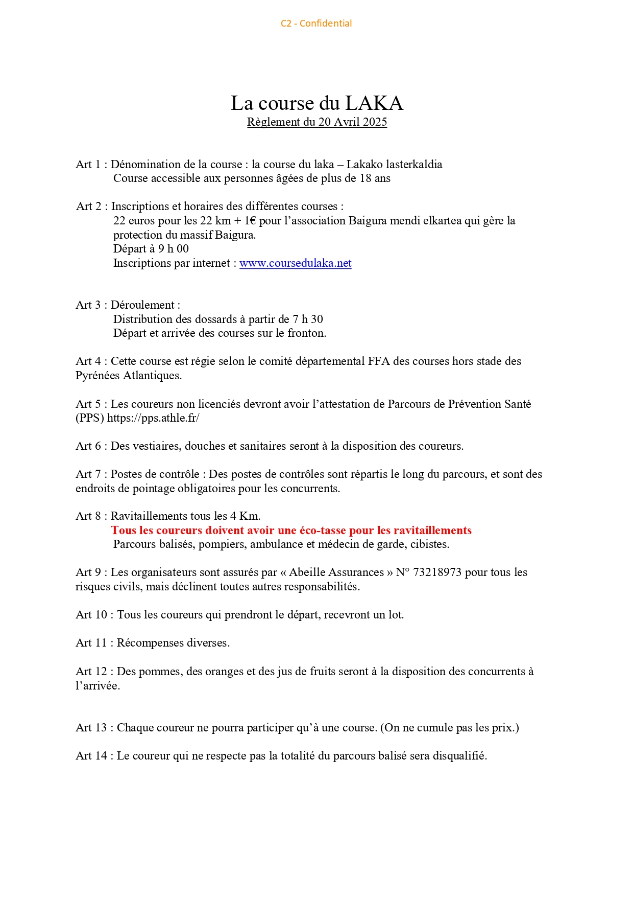 Règlement – Lakako Lasterkaldia – Course du Laka